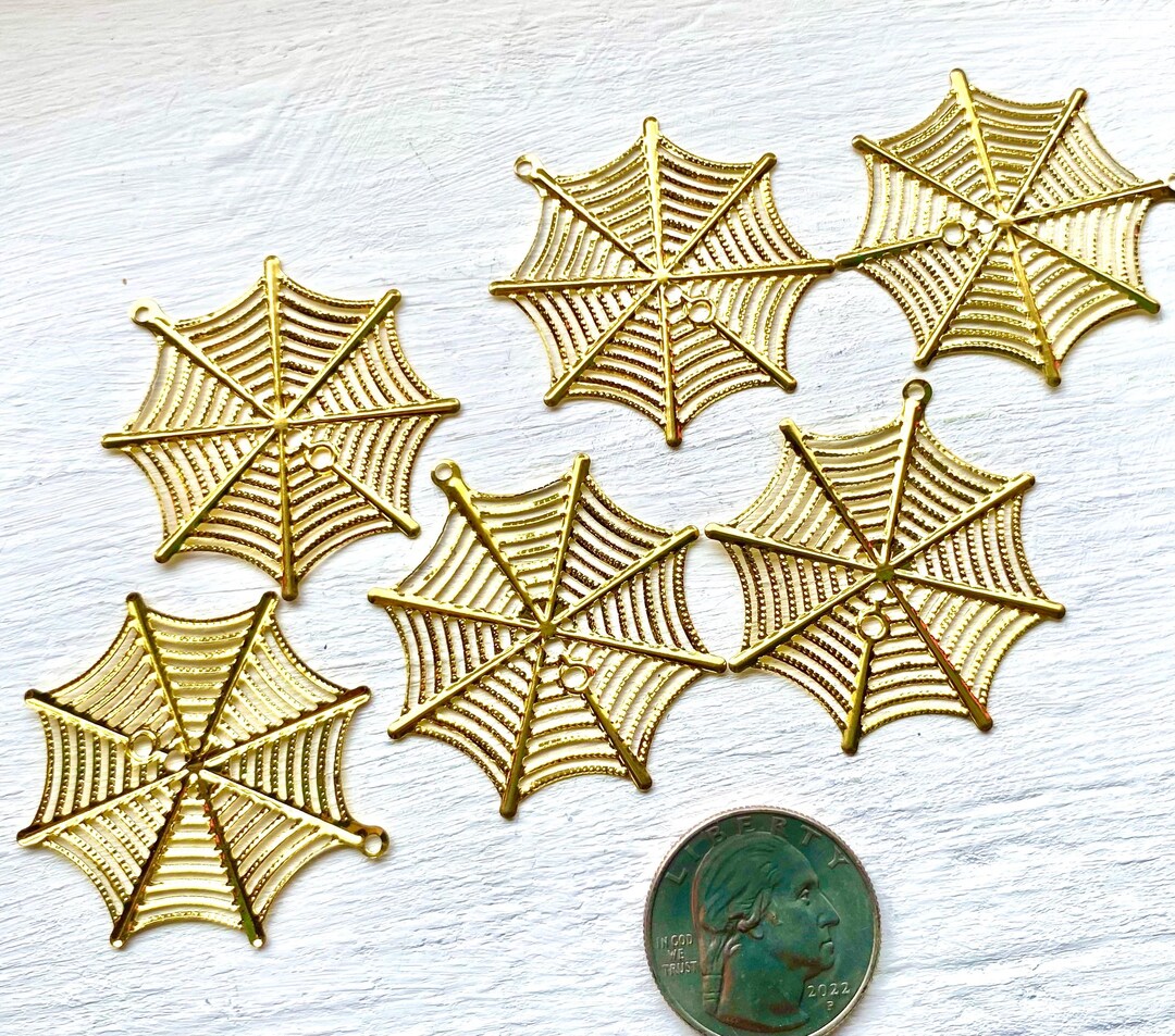 Gold Tone Spiderweb Filigree Charms: 40mm Jewelry Connectors - Etsy