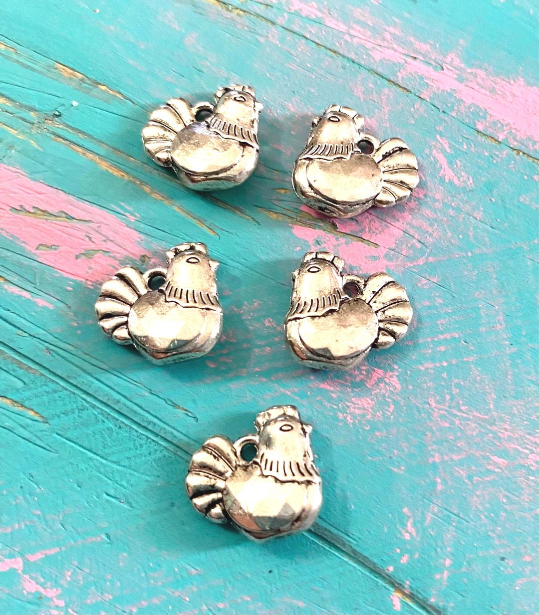 Silver Chicken Charms Hen for Jewelry Making Alloy Farm Themed 5pcs ...