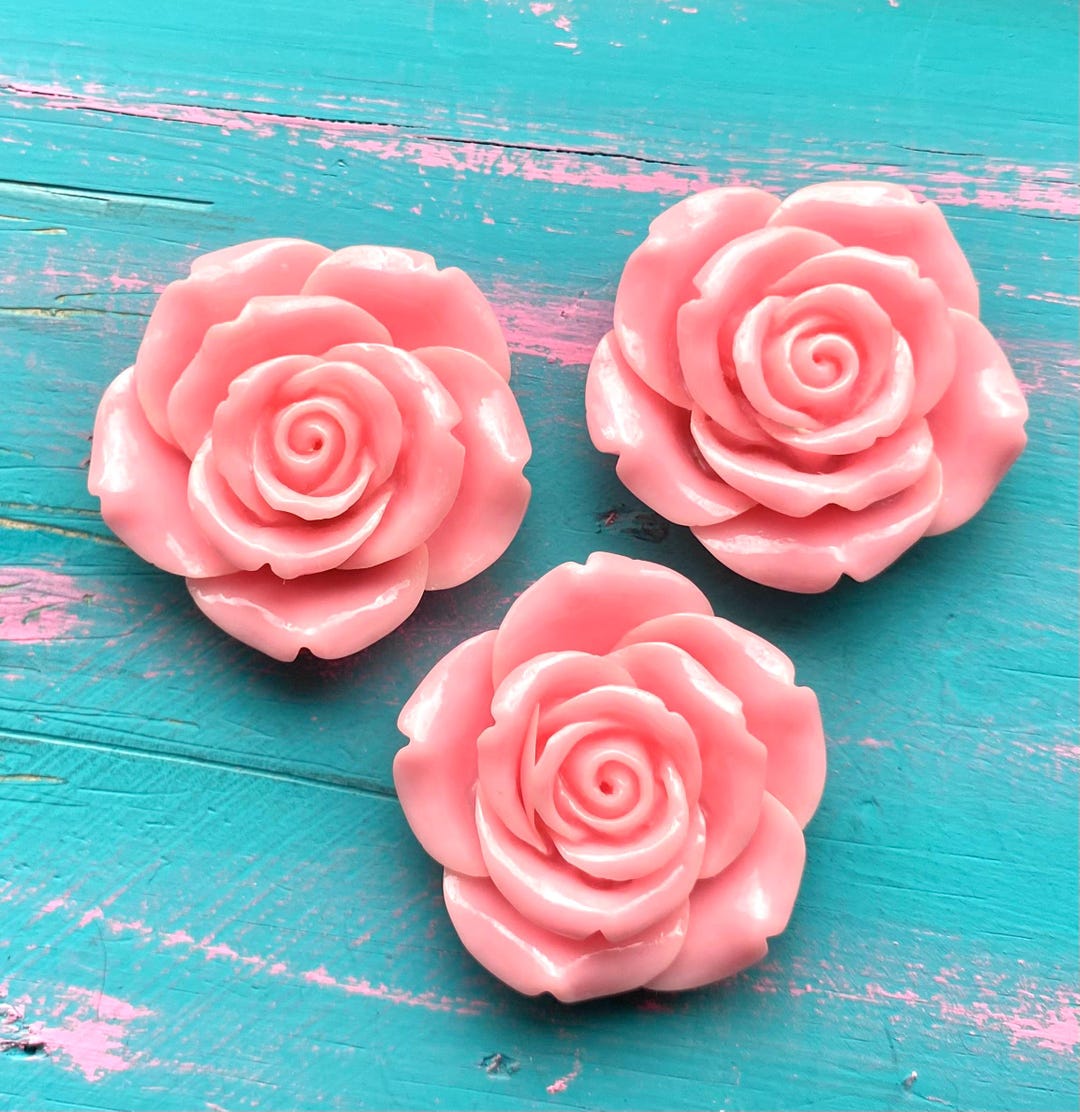 2 Large Pink Resin Flower Rose Beads With Hole, Acrylic Chunky Pendant ...