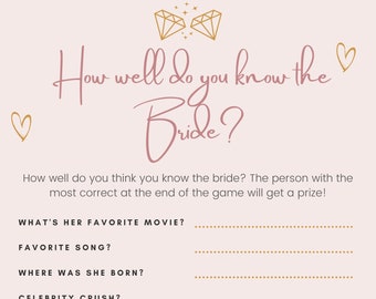 How Well Do You Know the Bride? Bridal Shower Game Printable PDF - Etsy