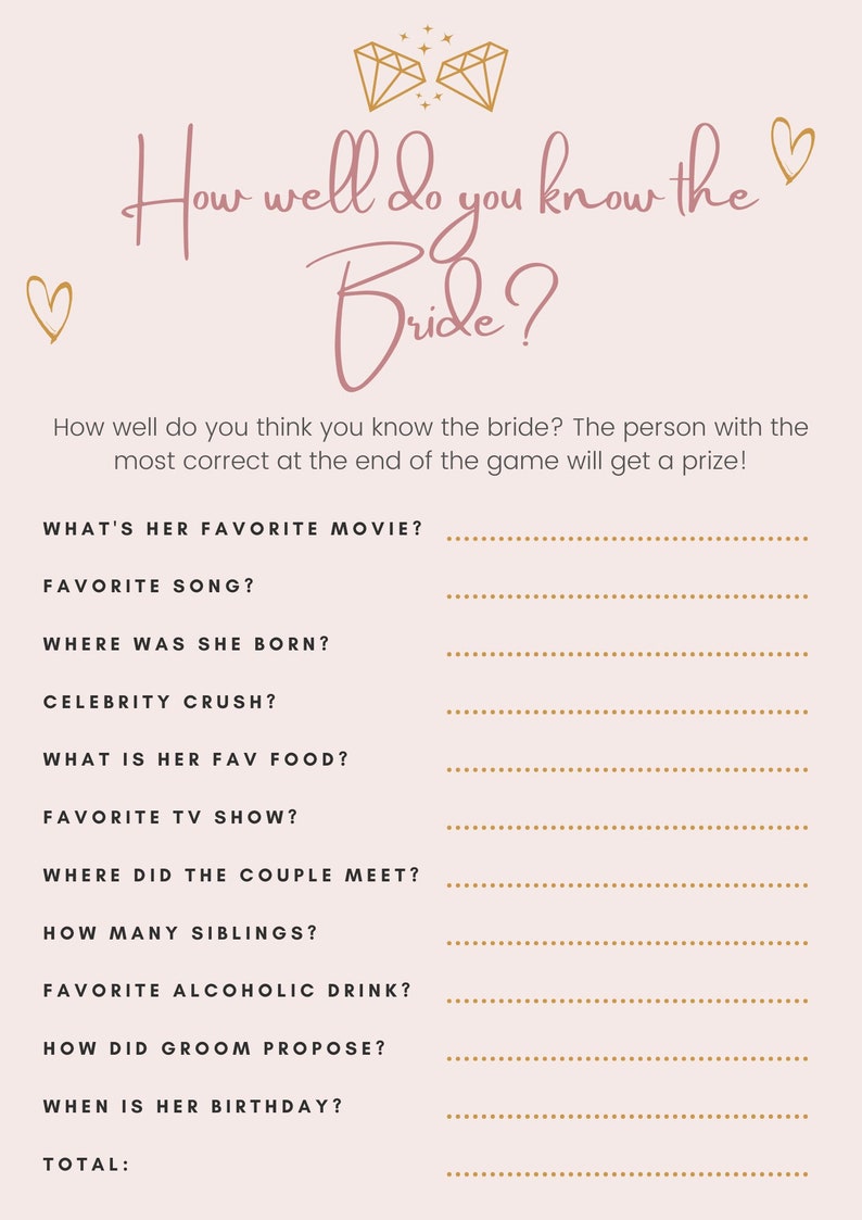 How Well Do You Know the Bride Game - Etsy