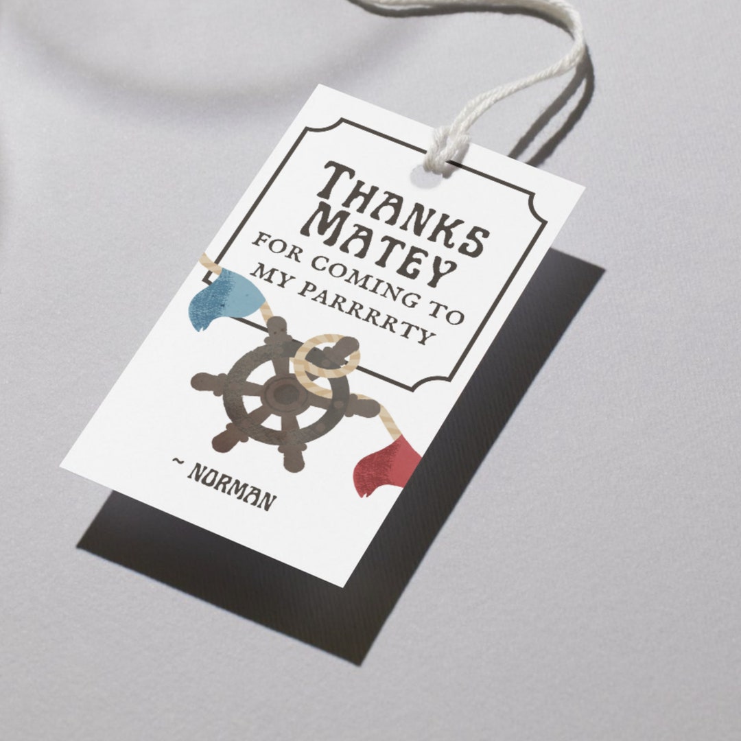 Pirate Birthday Party Thank You Tags | Thanks Matey | Ship Wheel ...