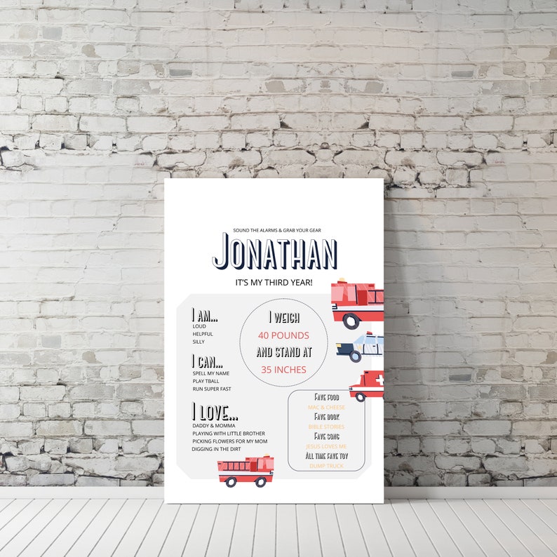 Emergency Vehicle Birthday Milestone Sign | Third Fourth Fifth Birthday ...