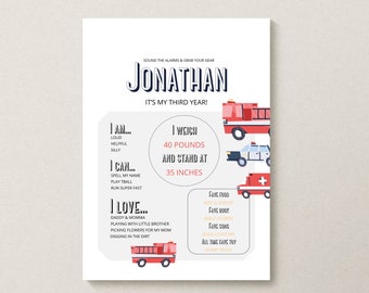 Emergency Vehicle Birthday Milestone Sign | Third Fourth Fifth Birthday ...