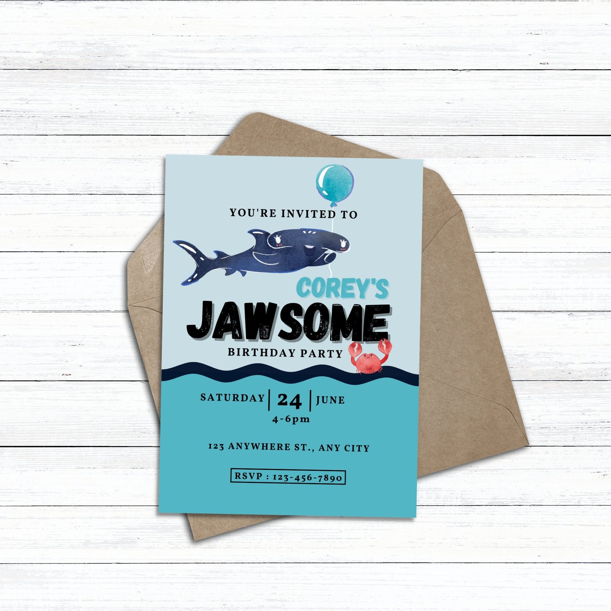 Jawsome Birthday Party Invitation Digital Editable - Etsy