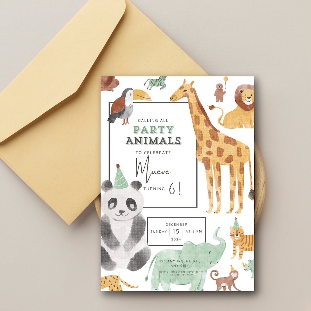 Party Animals Birthday Party Invitation | Digital | Editable ANY AGE ...