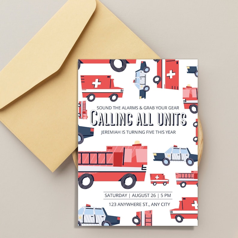 Emergency Vehicle Birthday Party Invitation | Digital | Editable ...