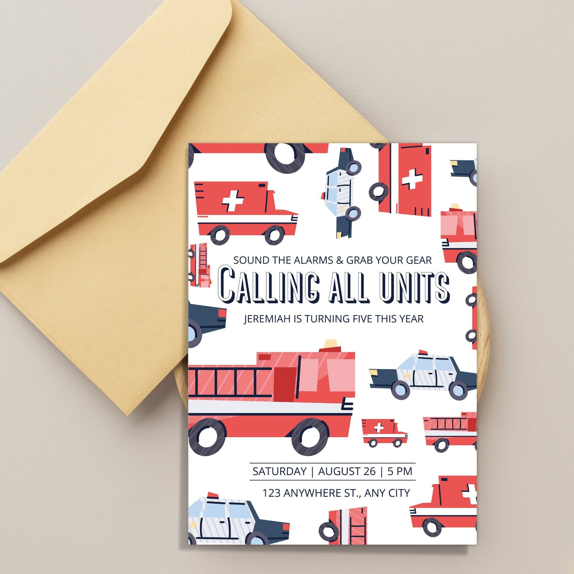 Emergency Vehicle Birthday Party Invitation | Digital | Editable ...