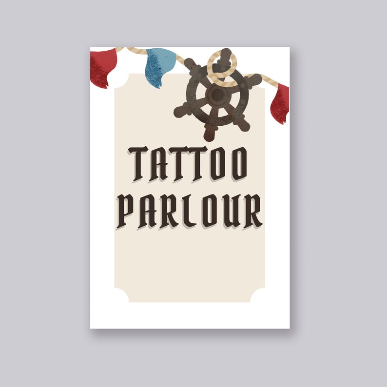 Tattoo Parlour Pirate Party Sign | Size A4 Custom Party Sign | Editable ...