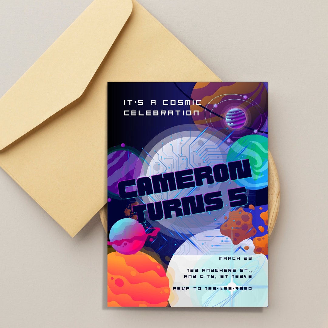 Cosmic Birthday Party Invitation | Digital | Editable ANY AGE ...