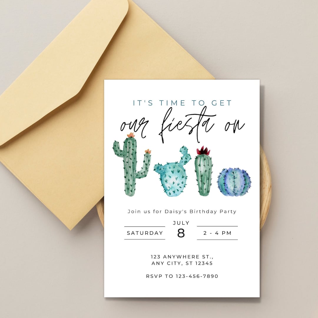 Cactus Fiesta Birthday Party Invitation | Digital | Editable ...