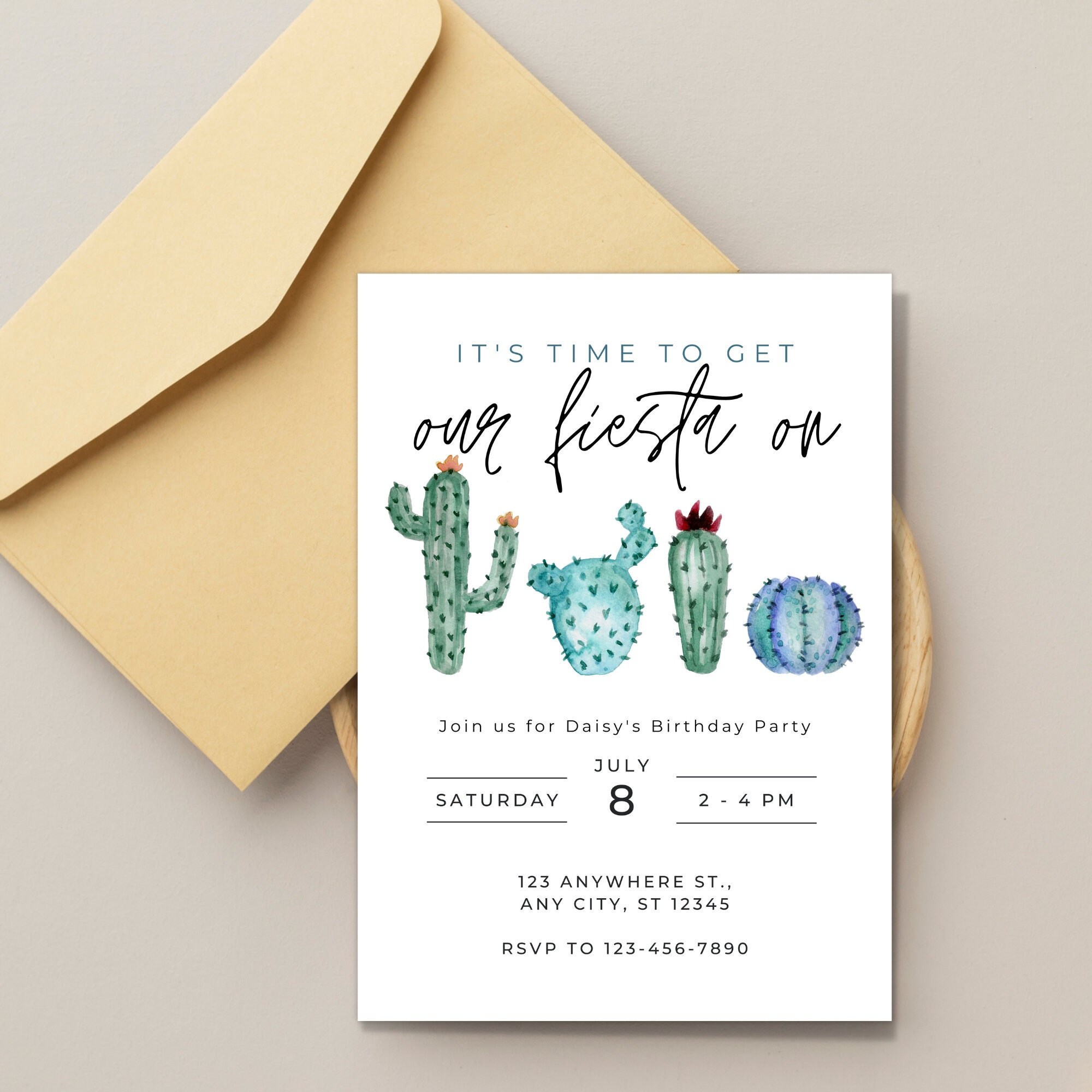 Cactus Fiesta Birthday Party Invitation | Digital | Editable ...