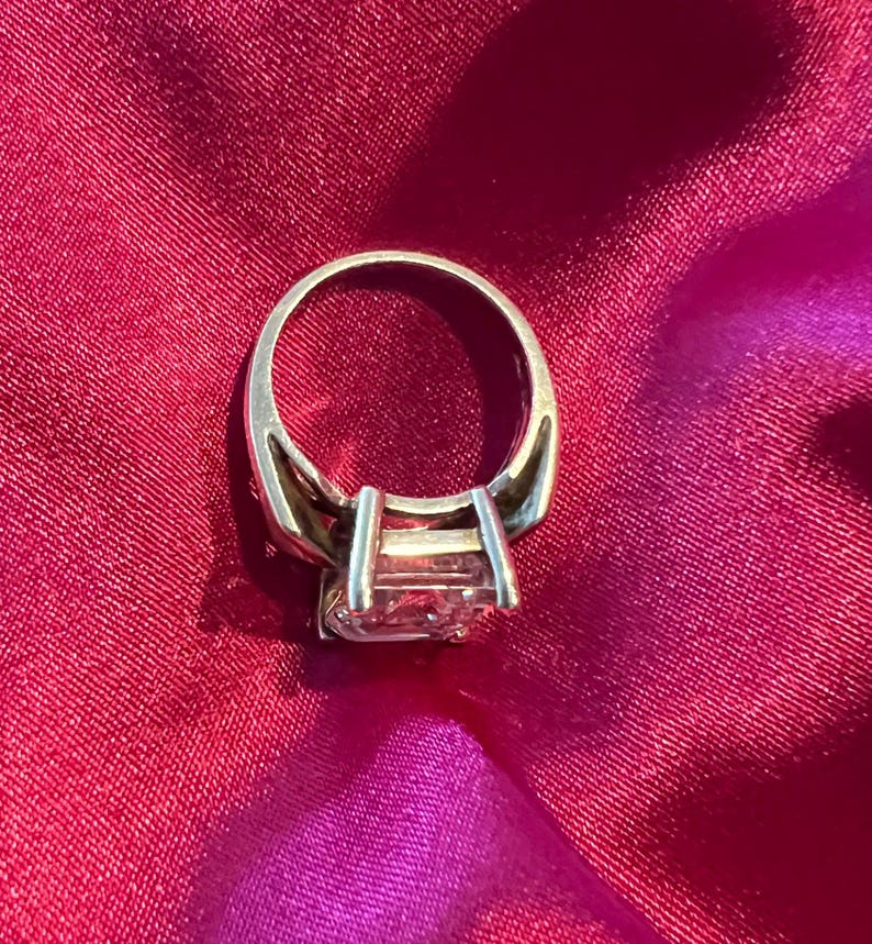 Diamonique Emerald Cut Silver Ring Size 7 - Etsy