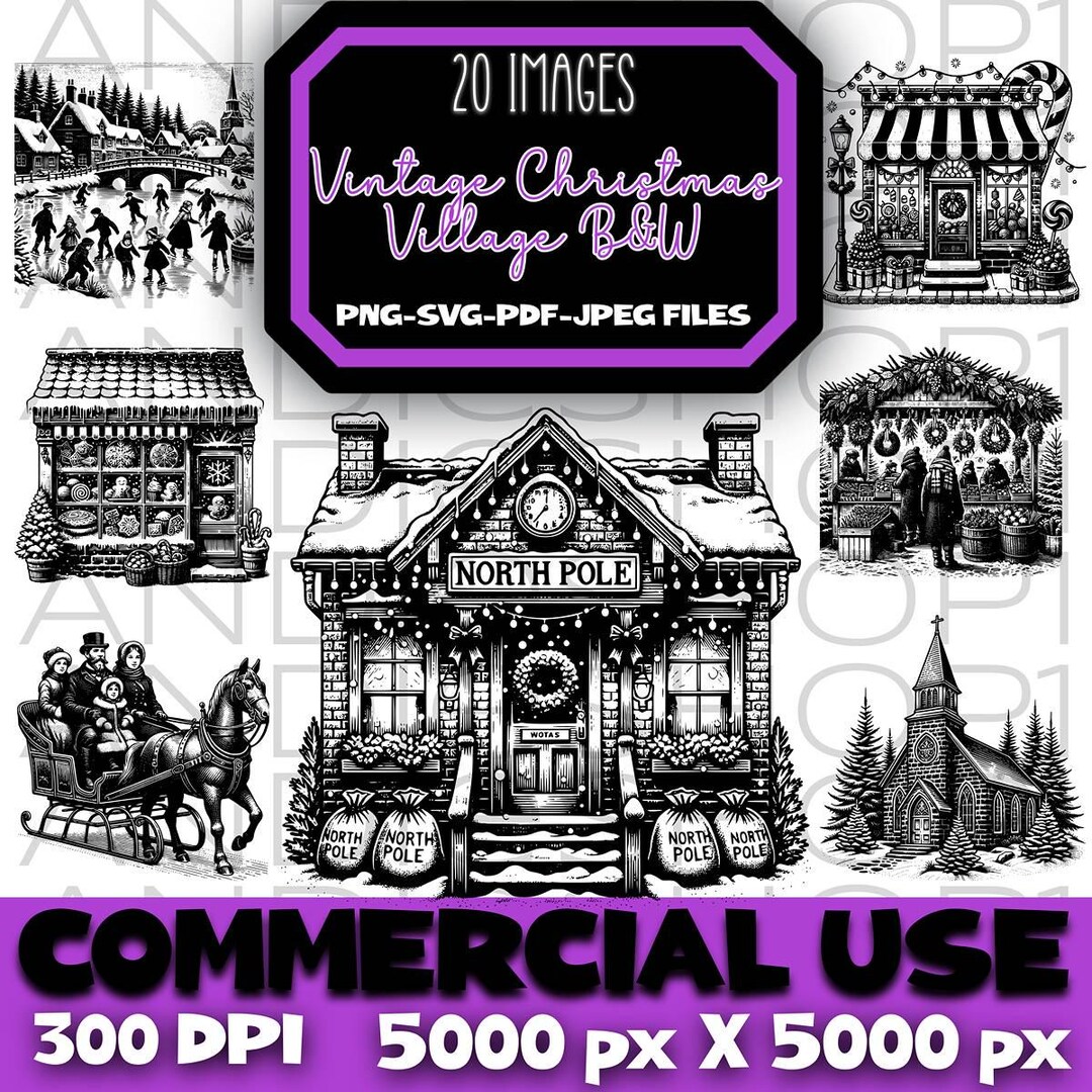 Svg Png Pdf Jpeg Files Vintage Christmas Village Clipart Bundle Houses ...