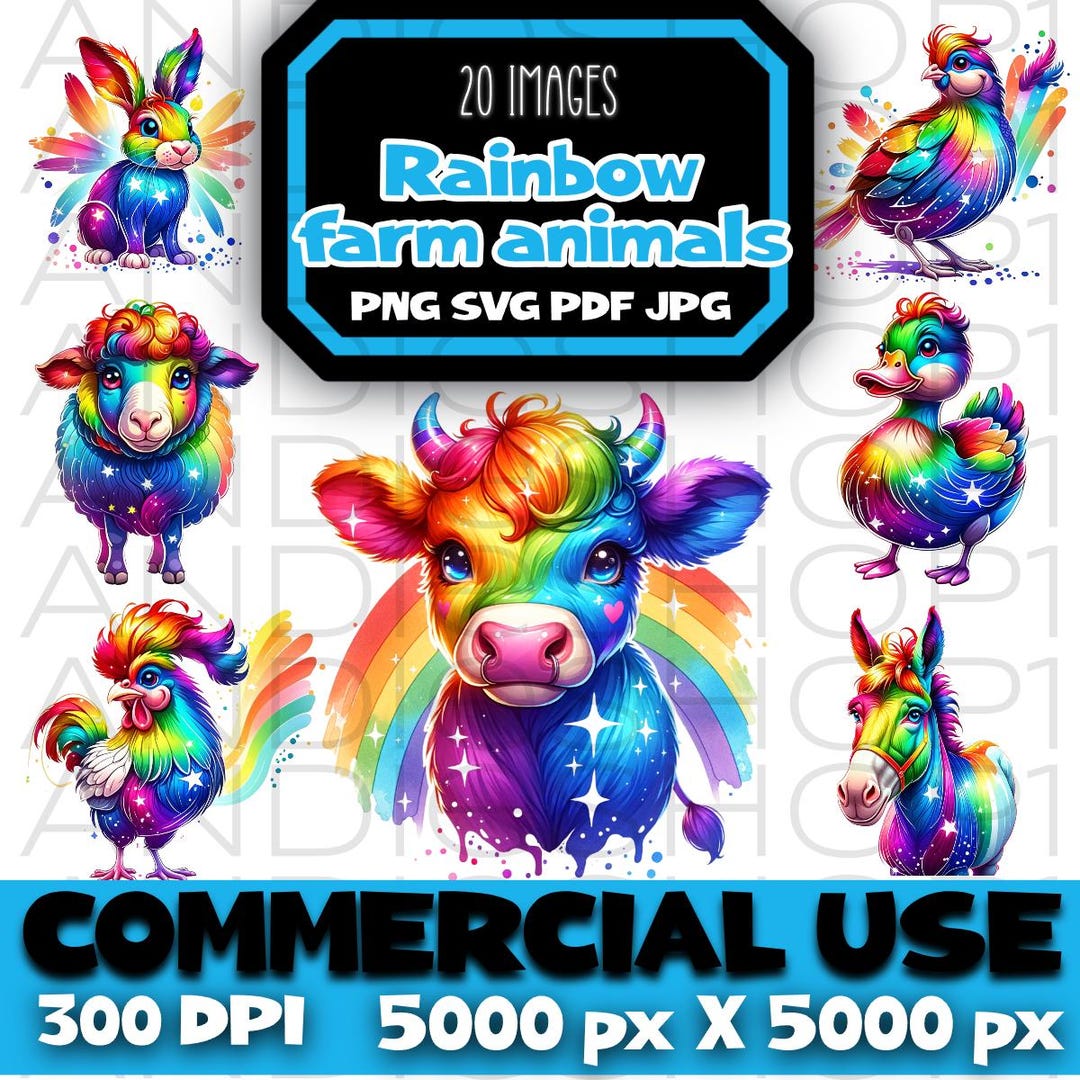 Svg Png Pdf Jpg Image File Rainbow Farm Animals Clipart Digital ...