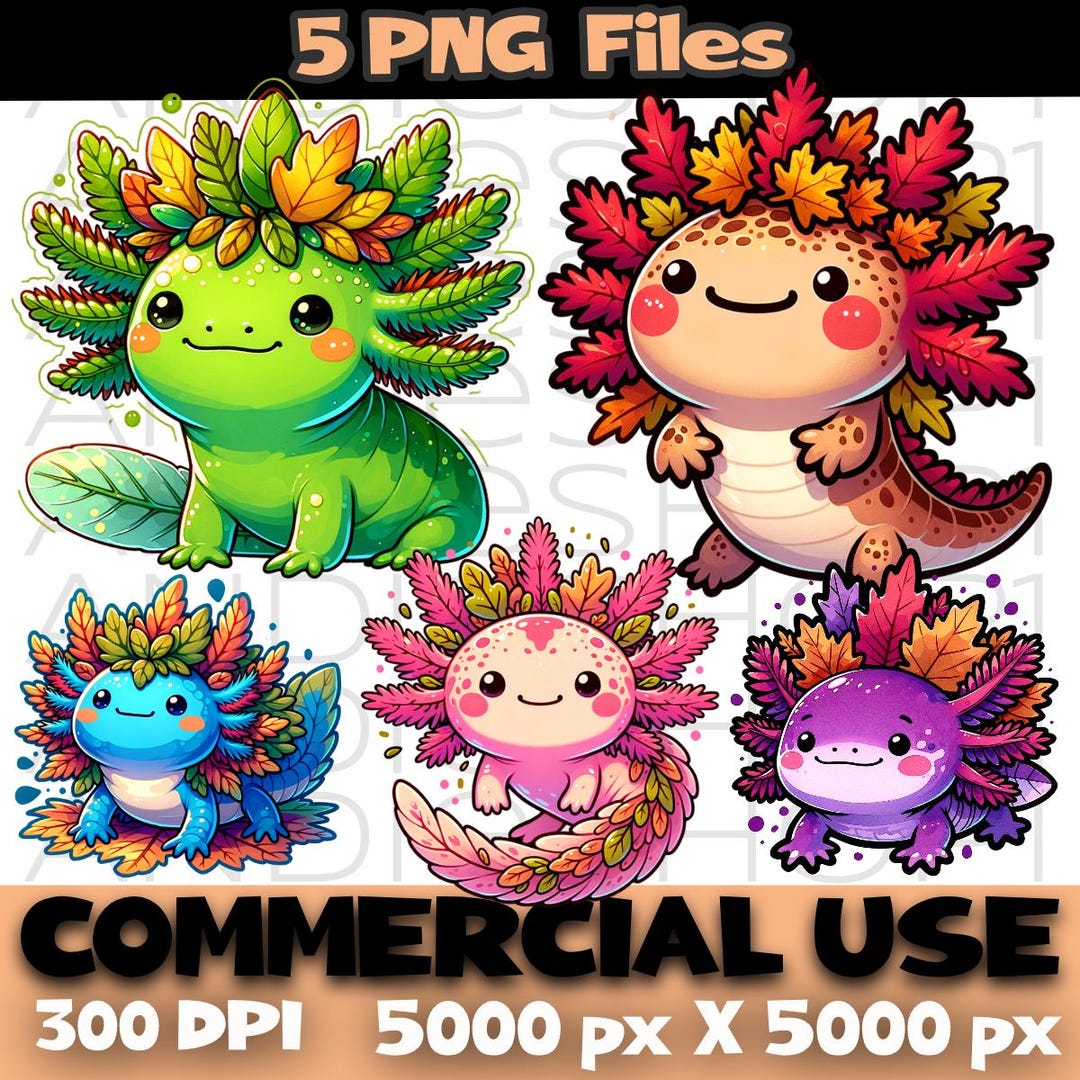 Cute Axolotl Fall PNG Clipart Bundle, Scrapbooking (digital Download ...