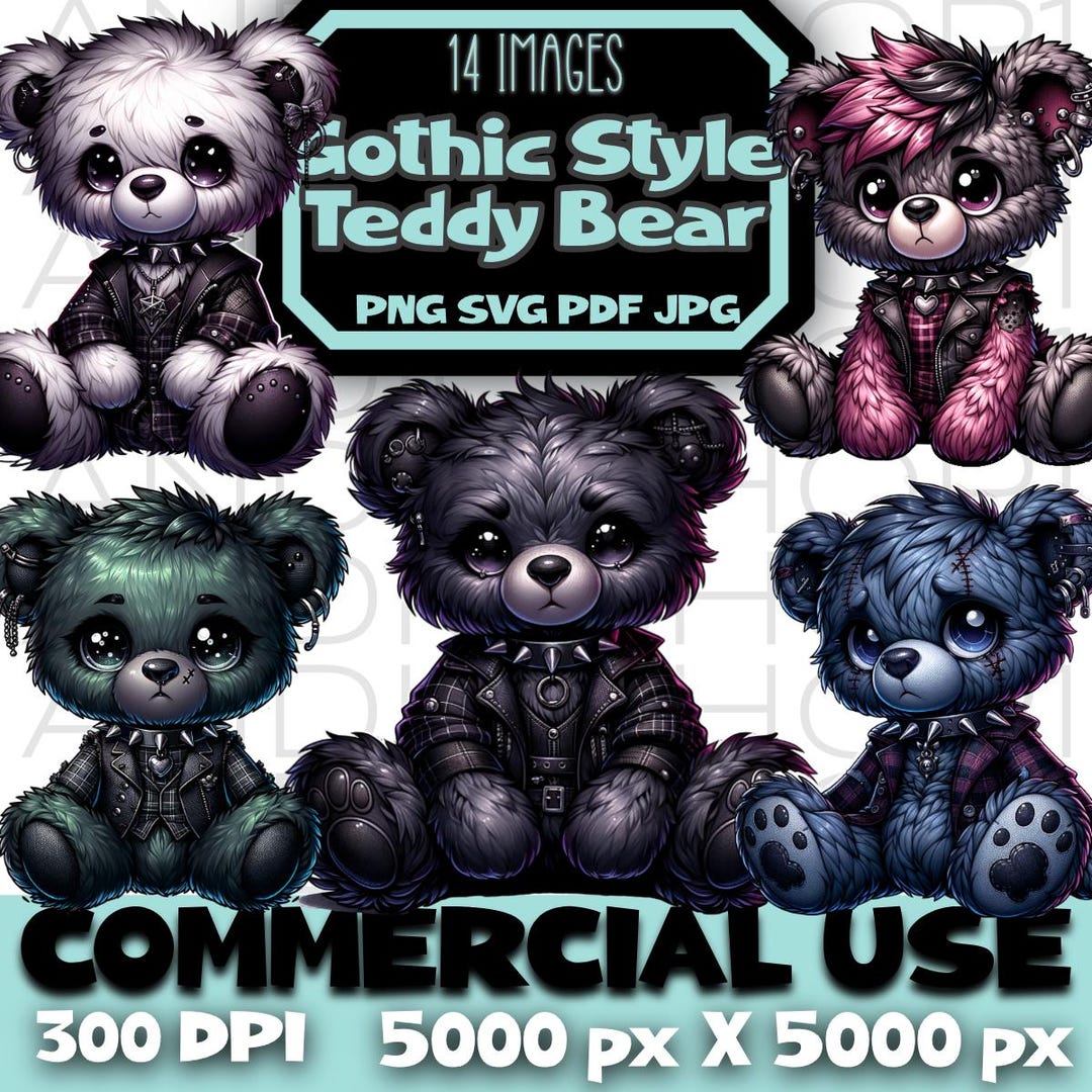Gothic Teddy Bear Clipart Bundle Digital Instant Download Gothic Bear ...