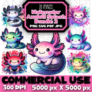 Watercolor Axolotl Clipart Bundle (png, Svg, Pdf, Jpg) - Etsy