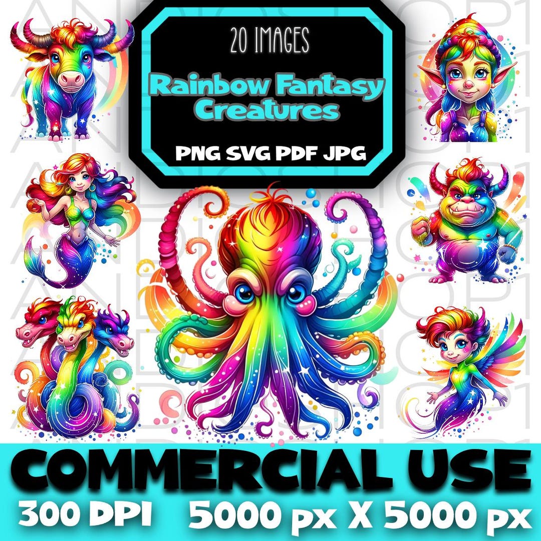 Rainbow Fantasy Creatures Clipart Bundle (digital Download) - Etsy
