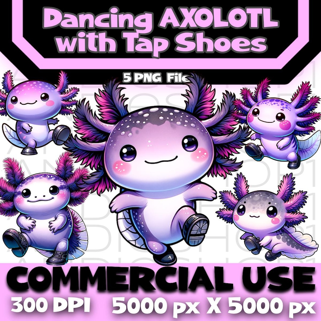 Dancing Axolotl Clipart Bundle PNG, Cute Tap Dancing Axolotls, Funny ...