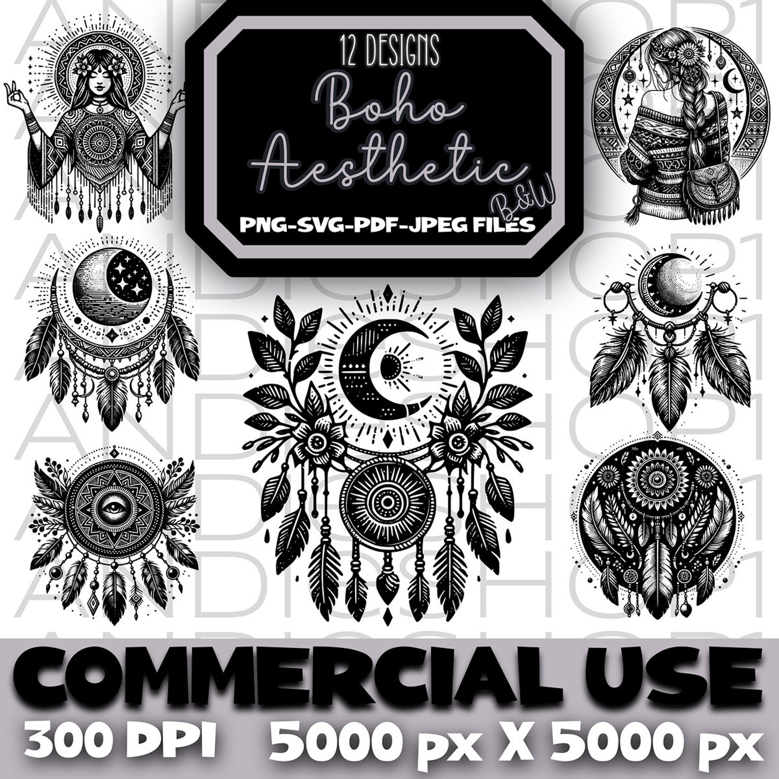 Svg Image File Png Boho Clipart Pdf Digital Download Jpeg Boho Files ...