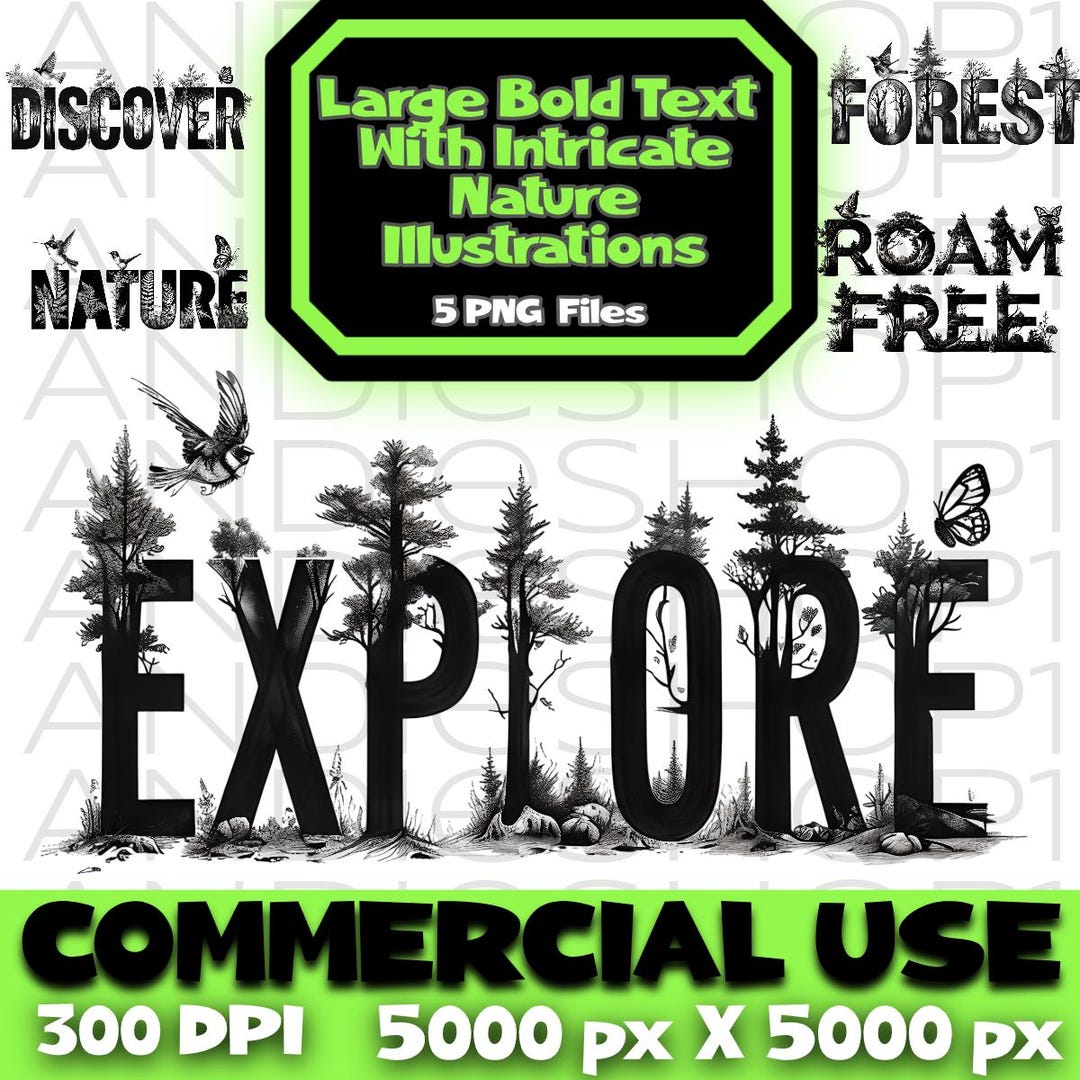 Black and White Bold Text With Intricate Nature Illustrations PNG ...