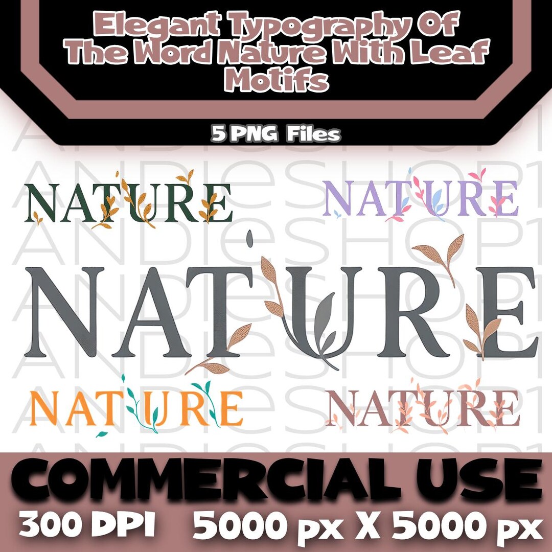 Elegant Nature Typography Clipart Bundle | Leaf Motif Word Art in PNG ...