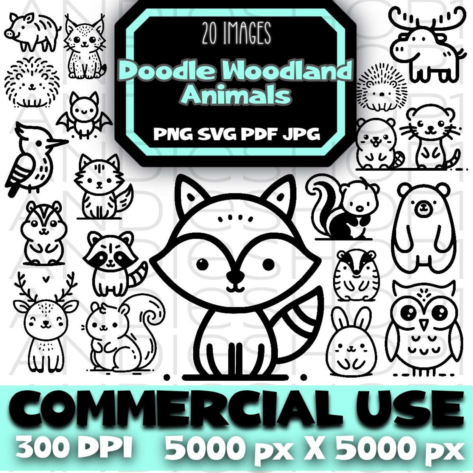 Doodle Woodland Animal Svg Image File Png Clipart Pdf Digital Download ...