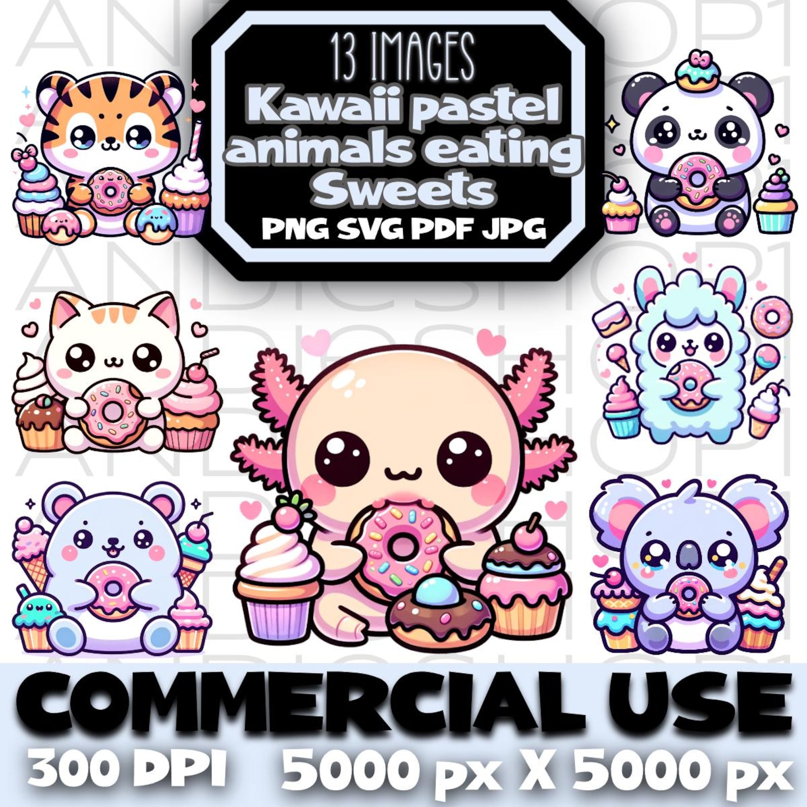 Kawaii Pastel Animals Eating Sweets Clipart Bundle (digital Download ...