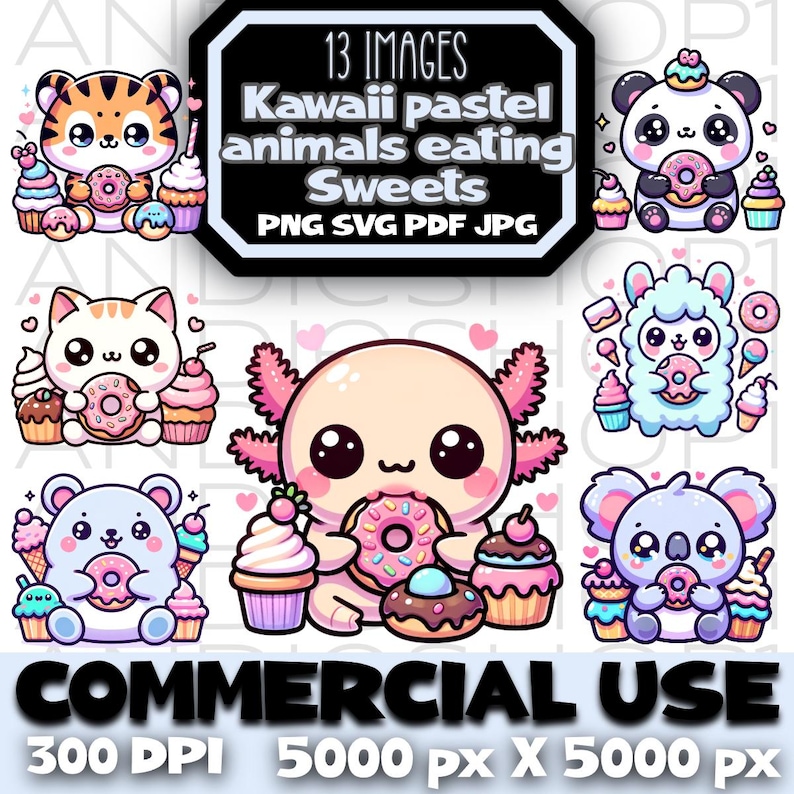 Kawaii Pastel Animals Eating Sweets Clipart Bundle (digital Download ...