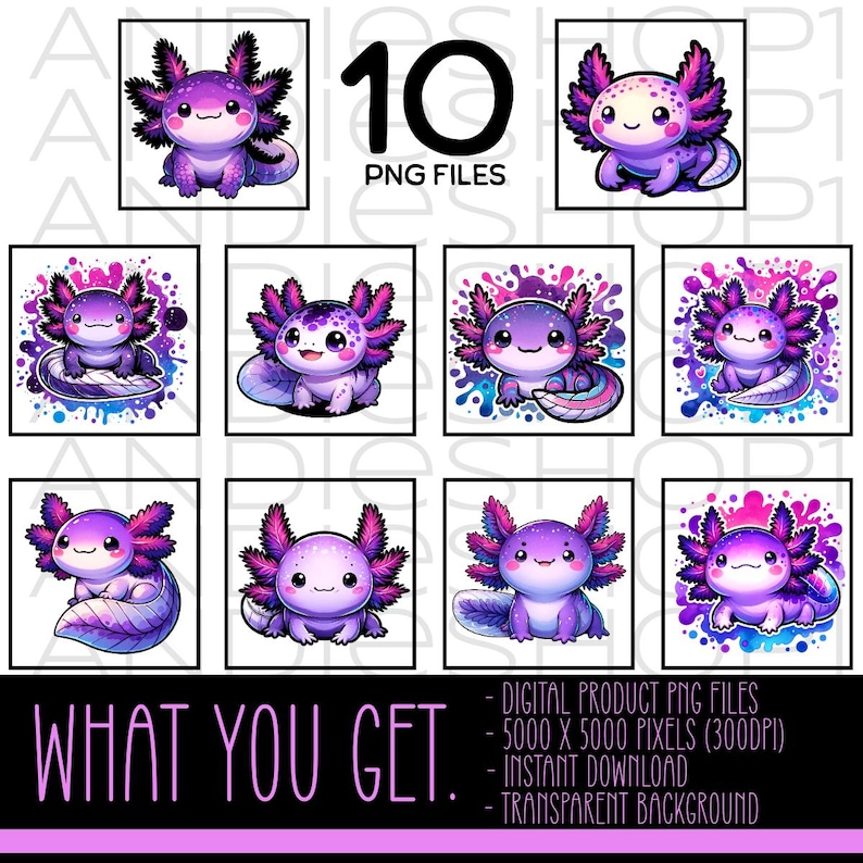 Purple Axolotl Watercolor PNG Clipart Bundle (digital Download) - Etsy