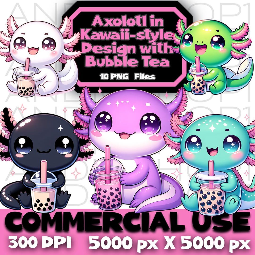 Kawaii Axolotl Bubble Tea Clipart – PNG Files (digital Download) - Etsy