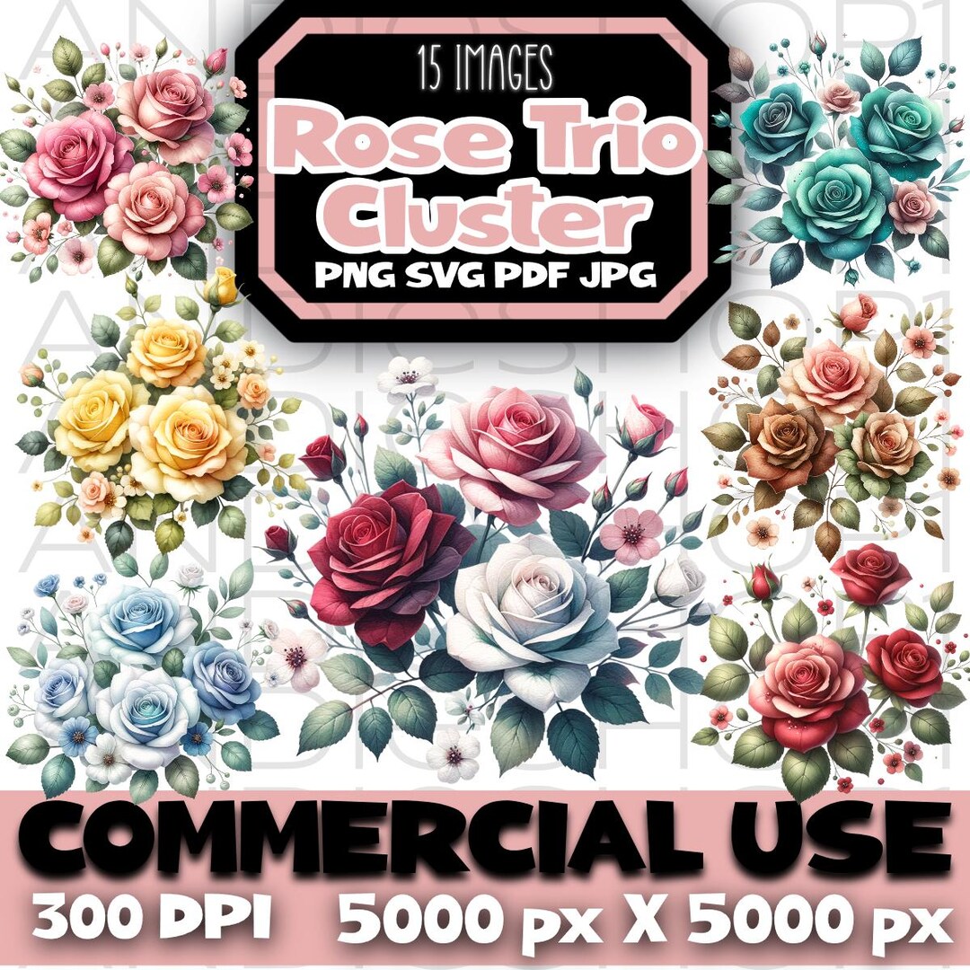 Rose Trio Cluster Svg Png Flower Pdf Jpg Image File Clipart Digital ...