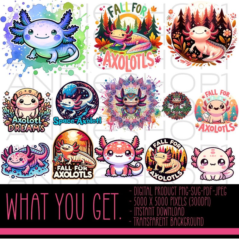 Axolotl Design Png Jpg Pdf Files Cute Axolotl Clipart Salamander ...