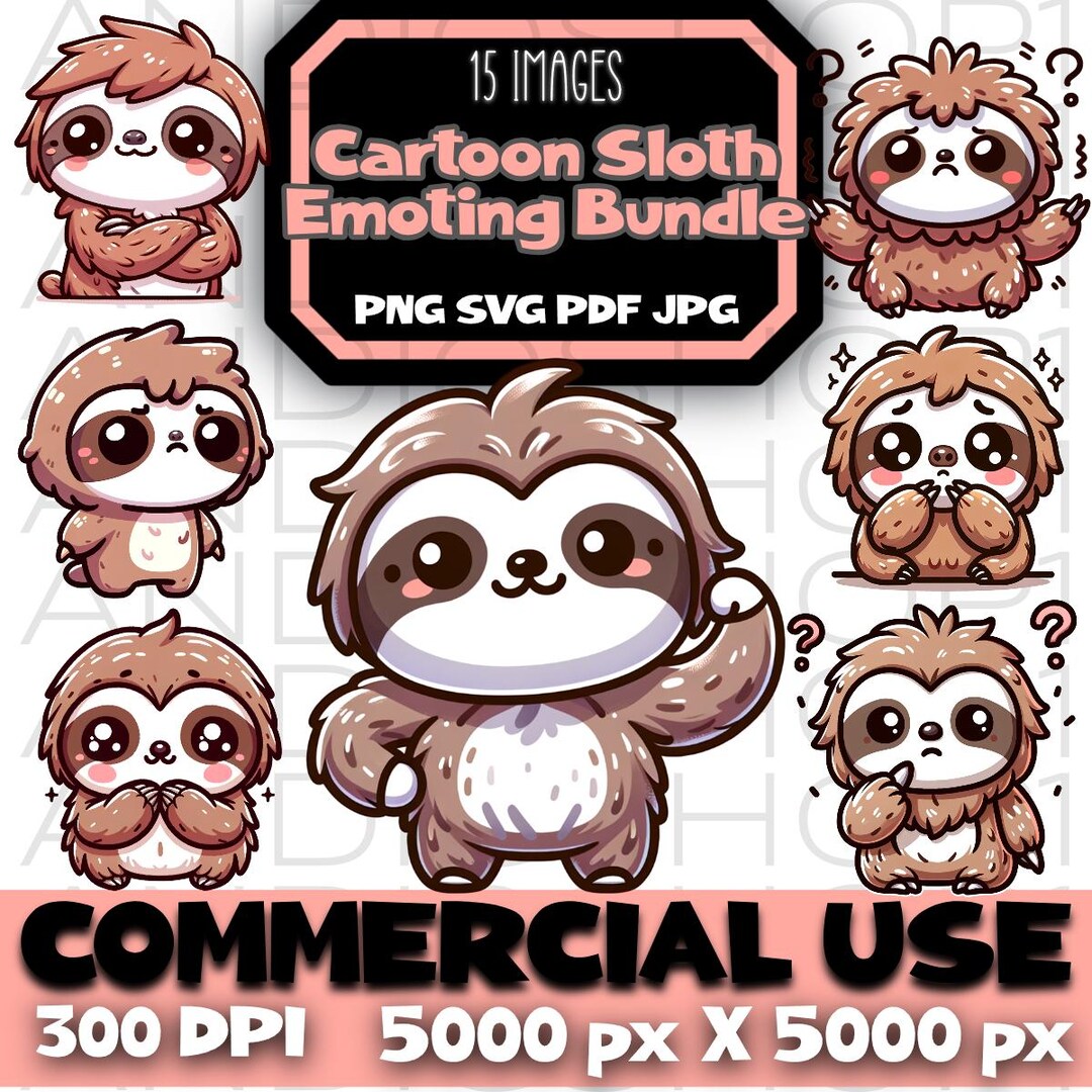 Svg Png Pdf Jpg Image File Animal Sloth Emotion Clipart Digital ...