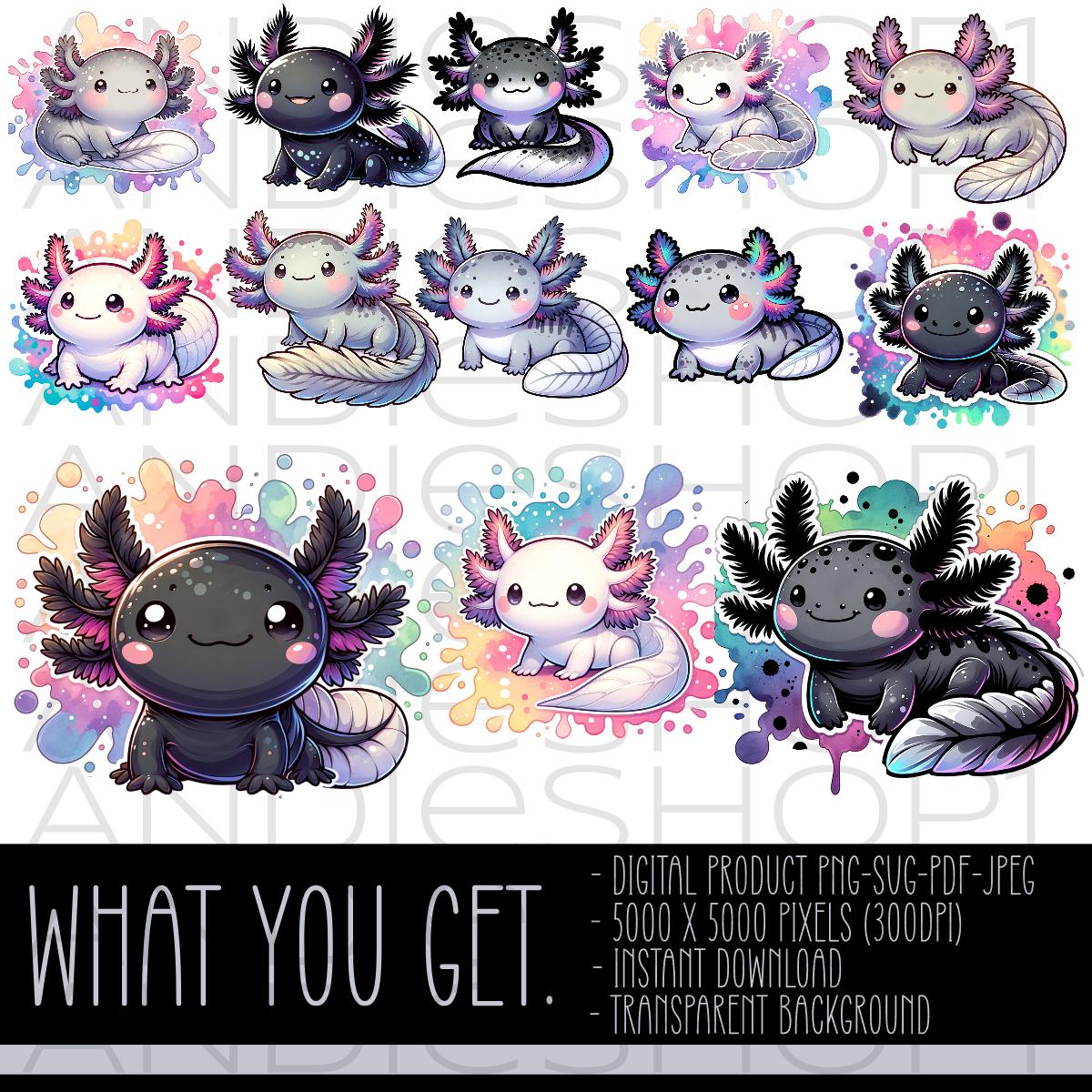 Cute Axolotl Clipart Bundle: Watercolor Grey Palette (PNG, JPG, PDF) - Etsy
