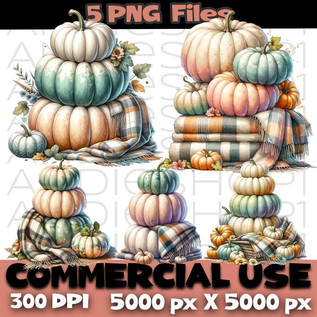 Heirloom Pumpkin Clipart Bundle in Pastel Tones With Plaid Blanket ...