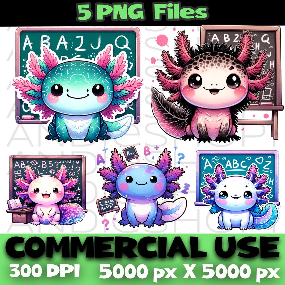 Back to School Axolotl PNG Bundle Cute Classroom Chalkboard Abcs ...