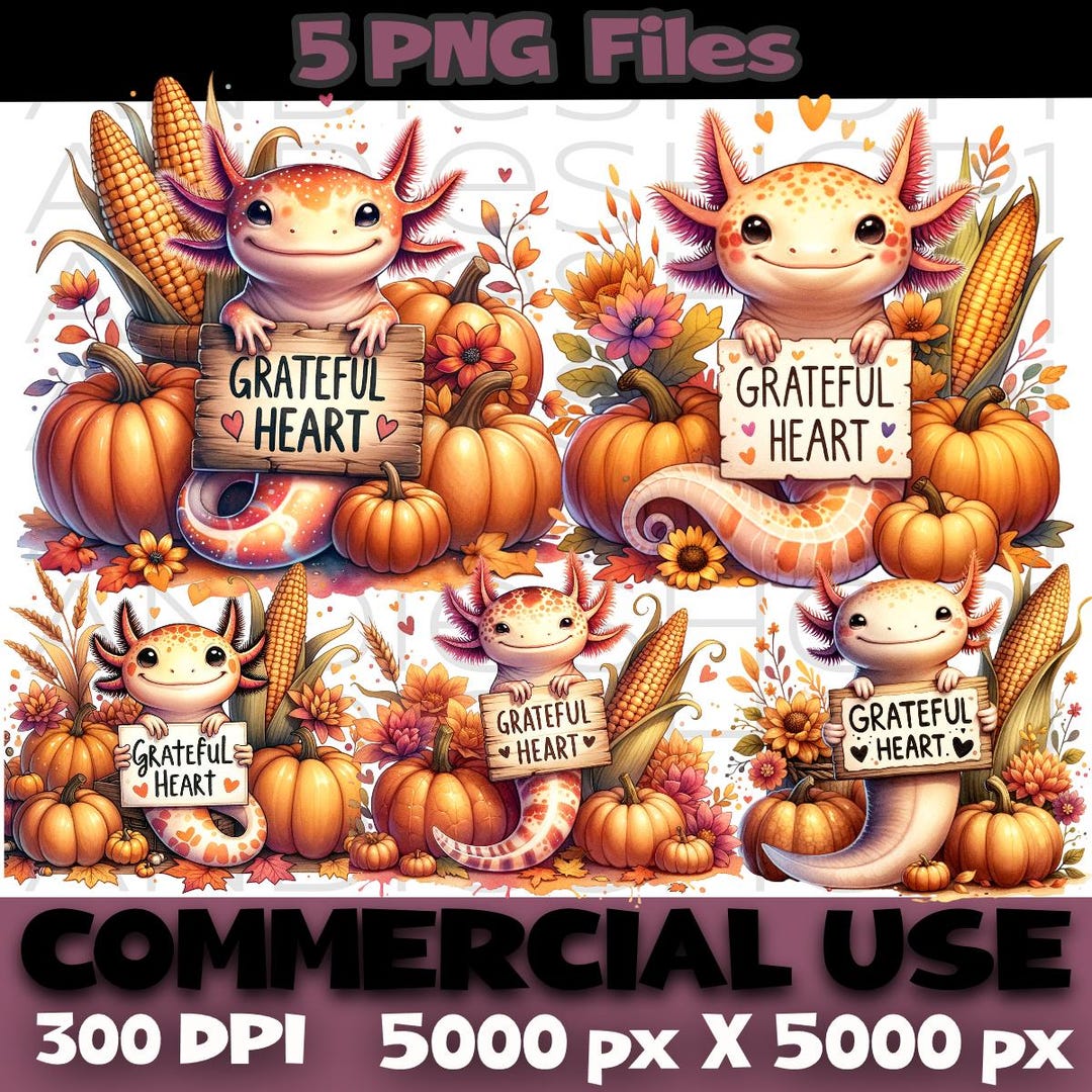 Kawaii Axolotl Clipart PNG Bundle | Fall Thanksgiving Art - Etsy Australia