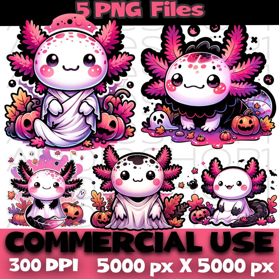 White and Pink Axolotl Ghost Costume PNG Bundle | Cute Halloween ...