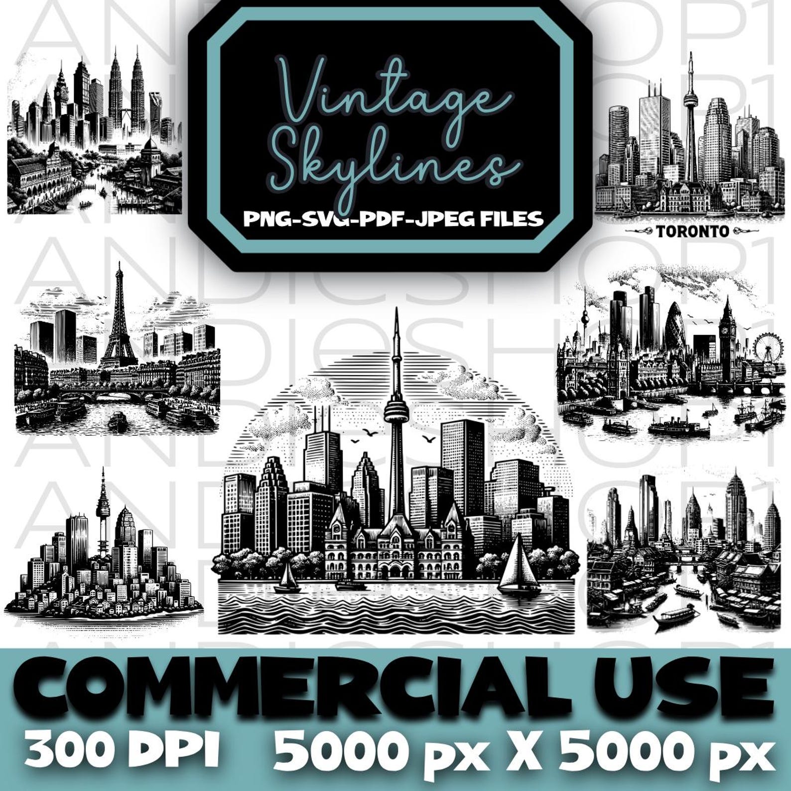 Svg Image File Png Skylines Clipart Pdf Digital Download Jpeg Big City ...