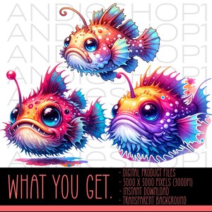 Watercolor Cute Anglerfish Bundle – Digital Instant Download Clipart ...