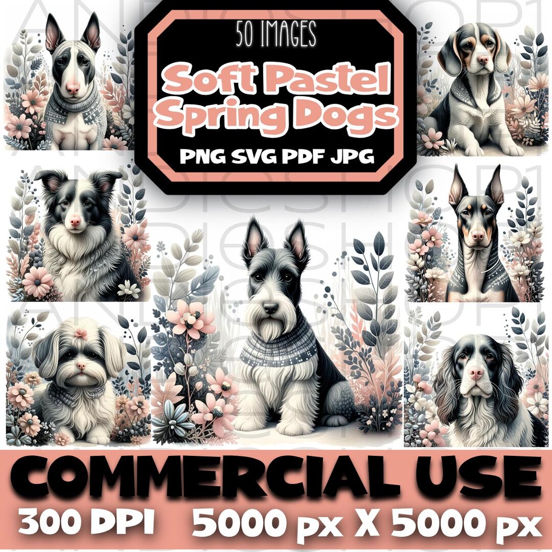 Soft Pastel Spring Dogs Bundle (svg, Png, Pdf, Jpg) - Etsy