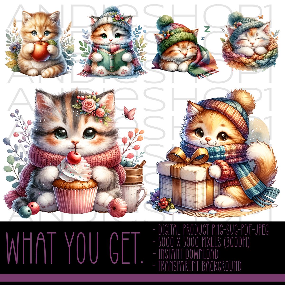 Svg Png Pdf Jpeg Files Cozy Winter Cats Bundle Files Winter Cold Funny ...