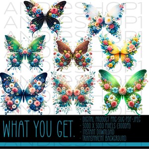 Floral Butterfly Clipart Bundle, Whimsical Flower Images (digital ...