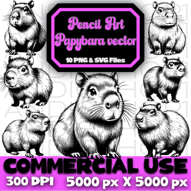 Pencil Art Capybara Vector Bundle PNG SVG | Digital Instant Download ...