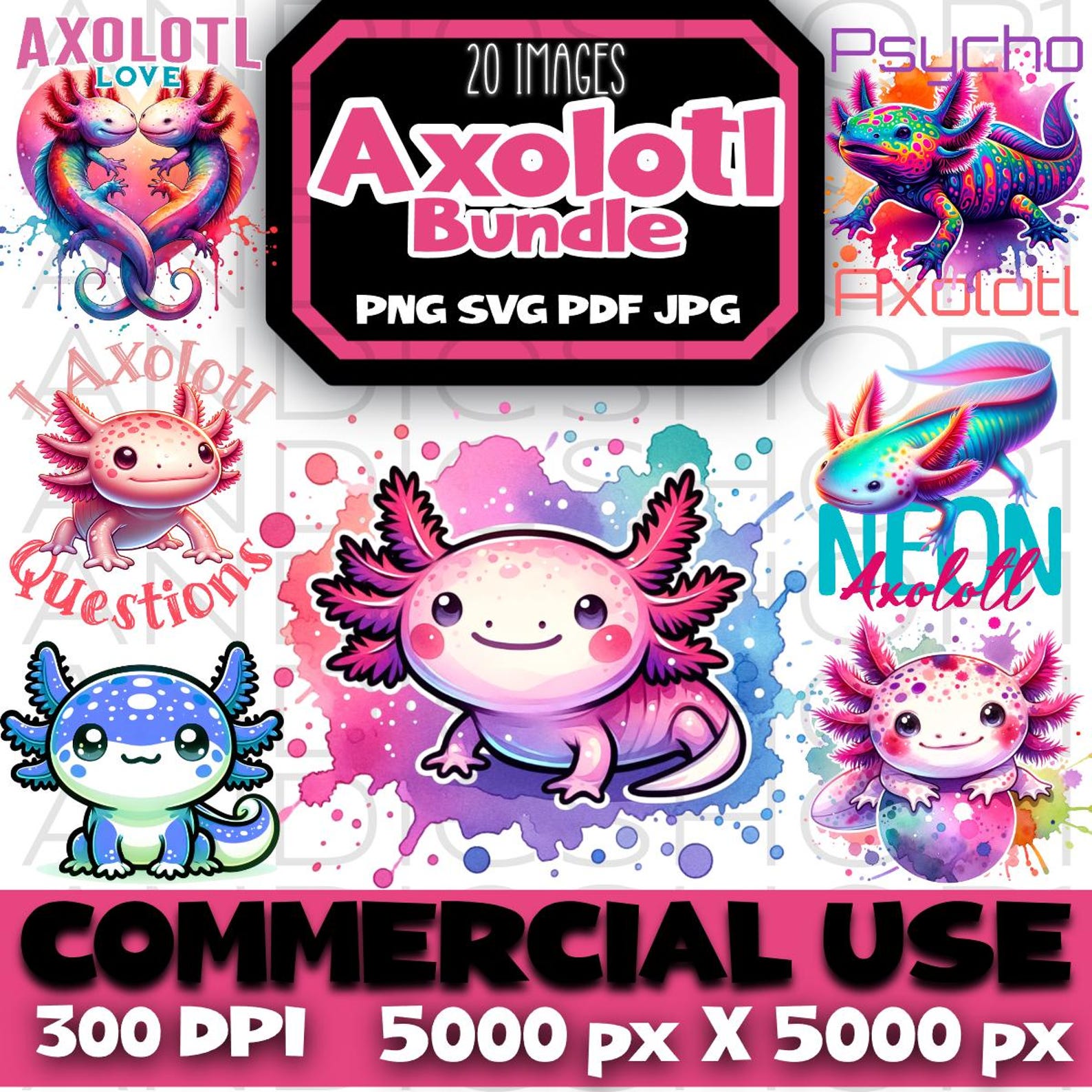 Axolotl Design Png Jpg Pdf Files Cute Axolotl Clipart Salamander ...