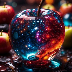 Space Stars and Galaxies Inside a Crystal Apple, Shallow Depth of Field ...