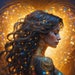 Oil Style Digital Art Neon Strings Woman in Gold Heart Background ...