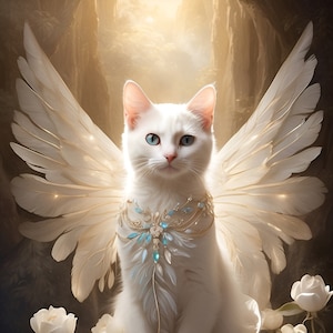 Celestial Companion: Angel Cat Digital Art Print Bundle Christmas Gift ...